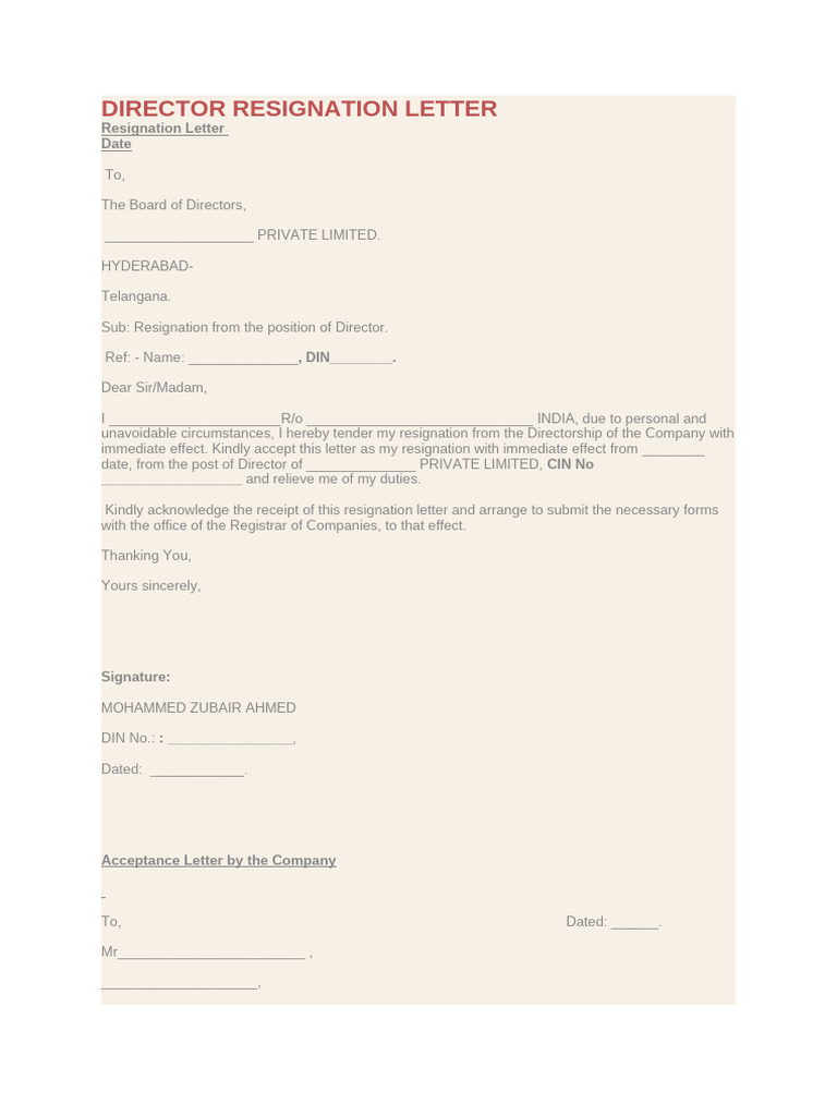 Director Resignation Letter | PDF