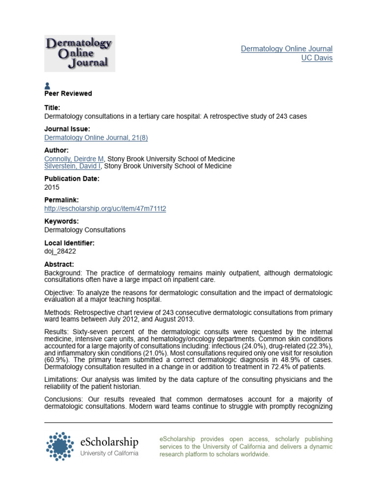 Dermatology Consultations in A Tertiary Care Hospital - A Retrospective ...