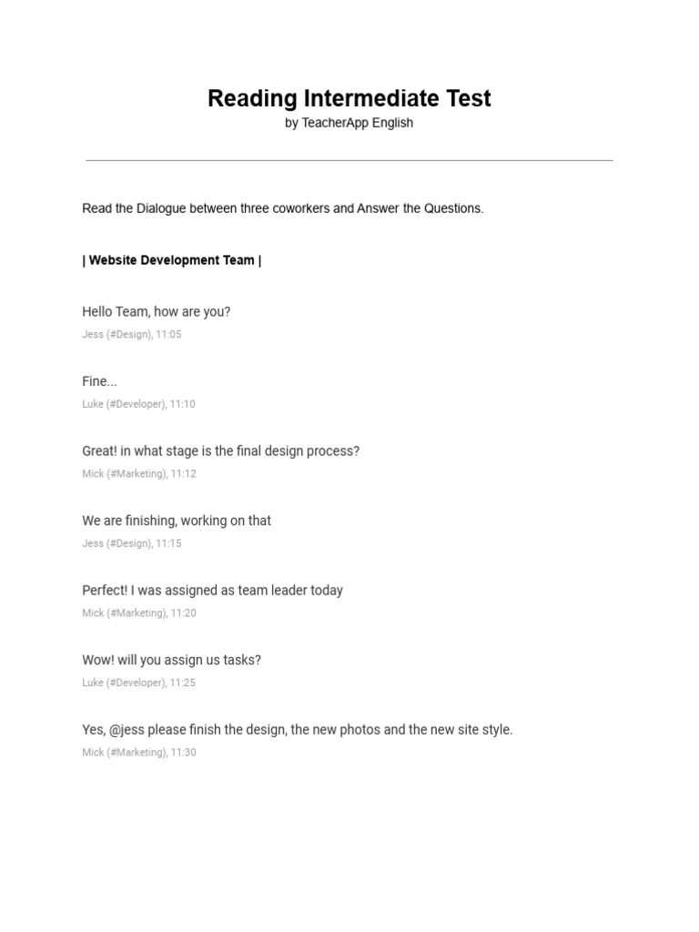 Intermediate Reading Comprehension Test | PDF | Art