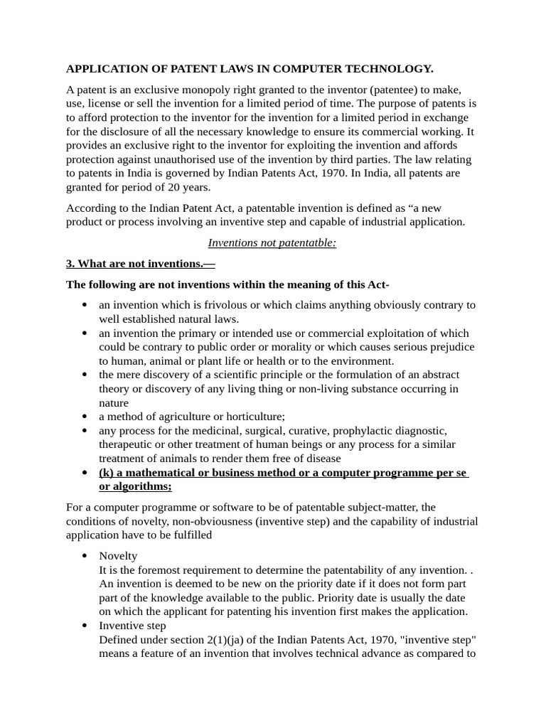 APPLICATION OF PATENT LAWS IN COMPUTER TECHNOLOGY | PDF APPLICATION OF PATENT LAWS IN COMPUTER TECHNOLOGY | PDF