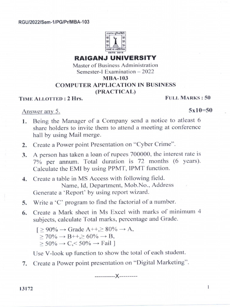 Computer Application in Business (Practical) | PDF