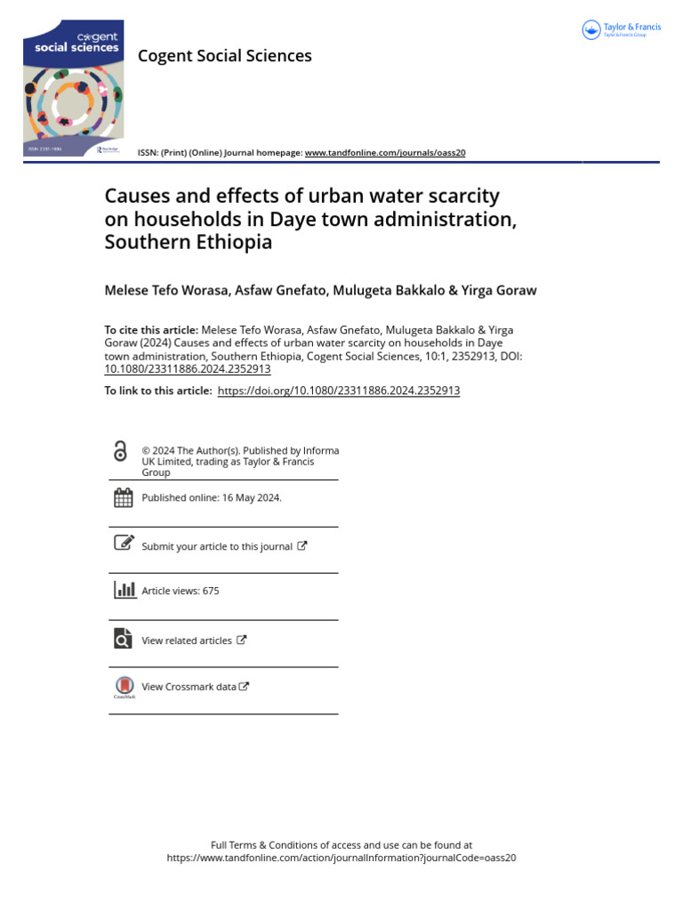 Urban Water Scarcity in Daye, Ethiopia | PDF | Water Scarcity | Water