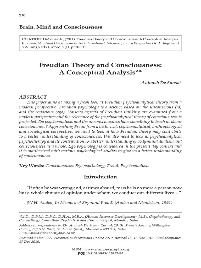 Freudian Theory and Consciousness - A Conceptual Analysis | PDF ...