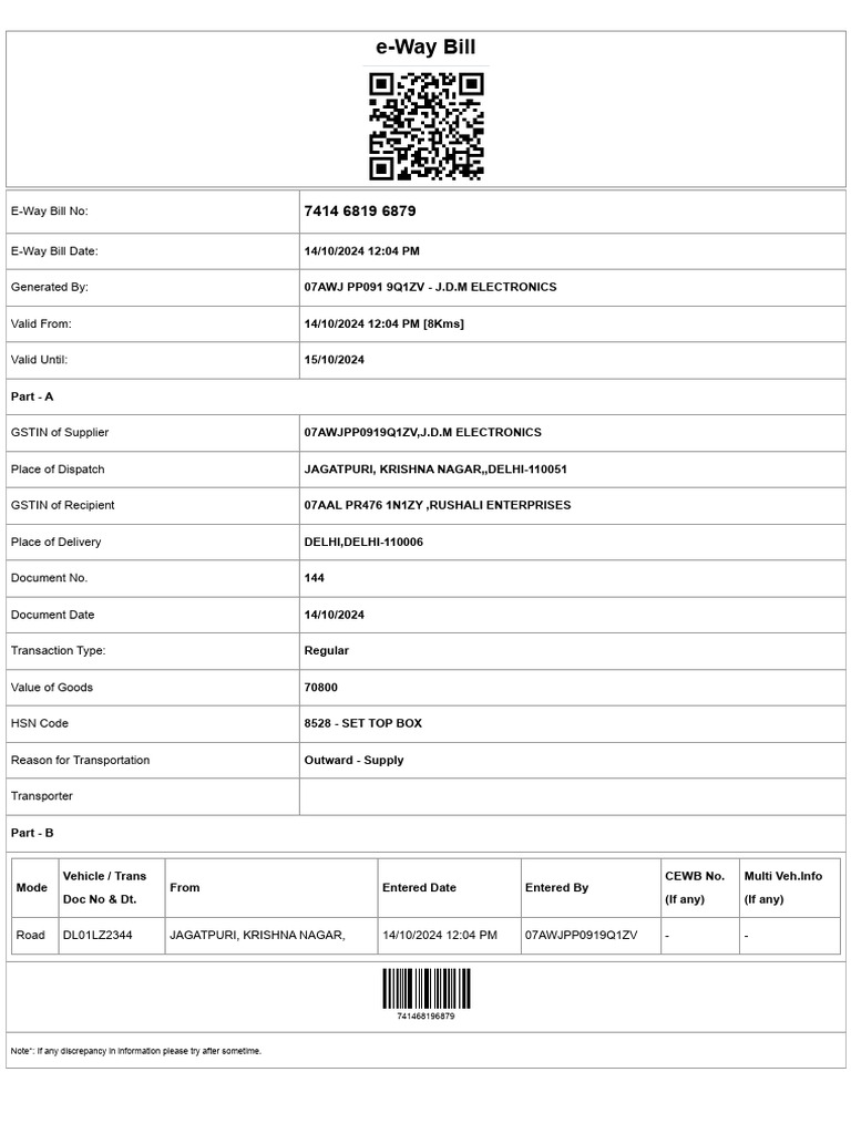 E Way Bill System 144 | PDF