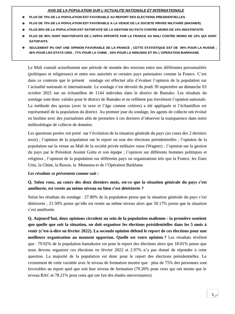 Resultat - Sondage - Français - 4 - Octobre - 2021 | PDF