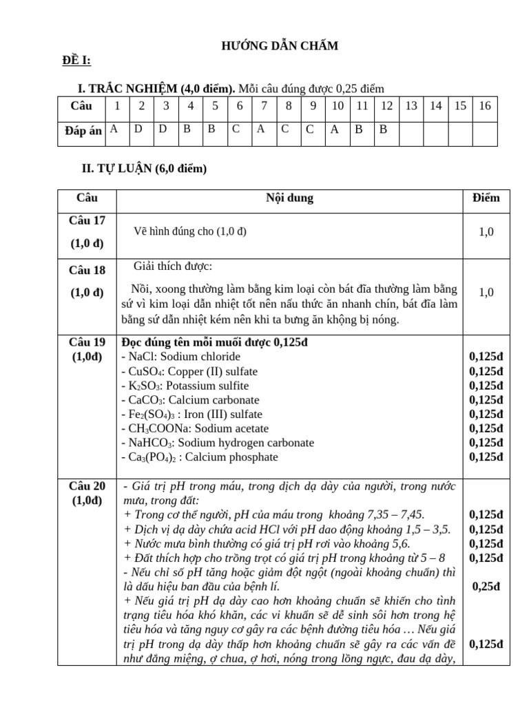 Đáp Án KHTN 8 | PDF