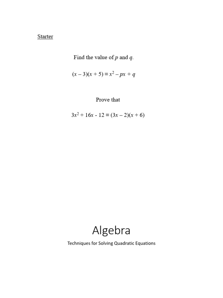 Algebra - Solving Quadratic Equations - Lesson | PDF