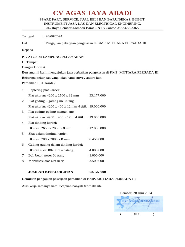 CV AGAS JAYA ABADI Edt | PDF