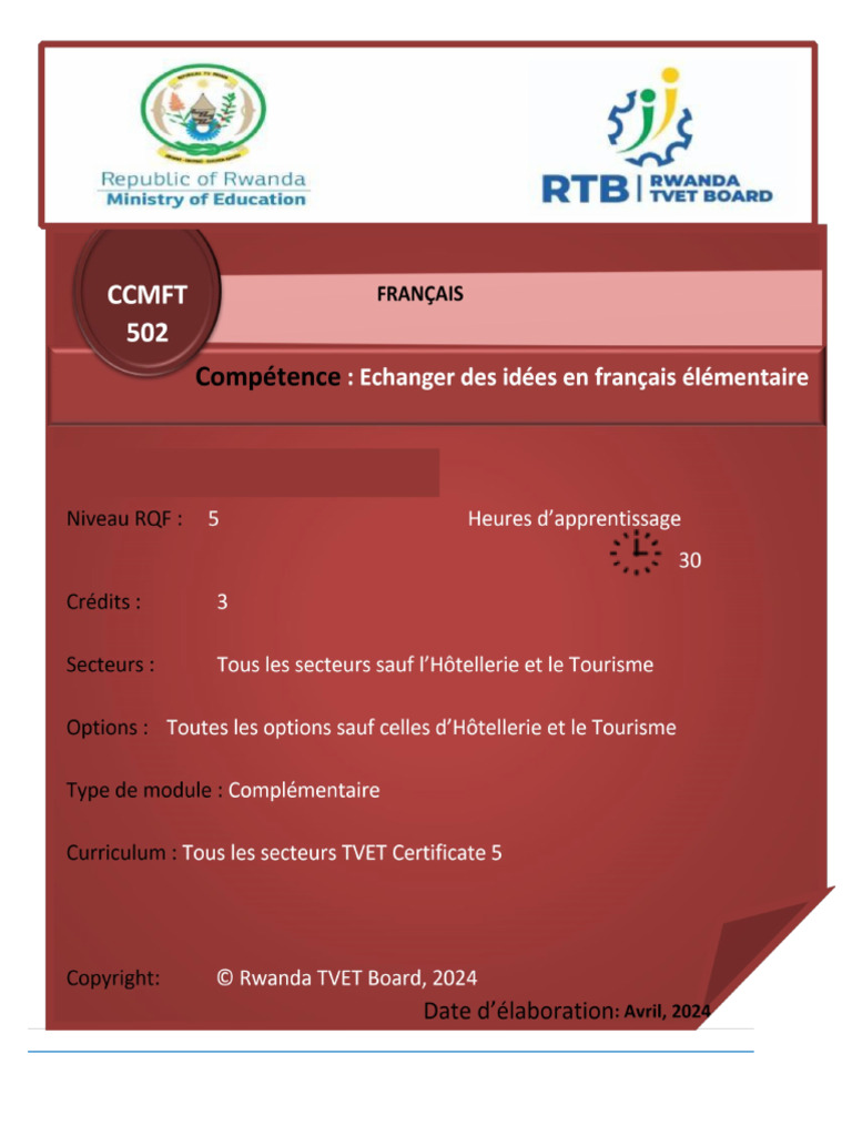 L5 CCMFT502 - Echanger Les Idees en Francais Elementaire - 2024 L5 ...