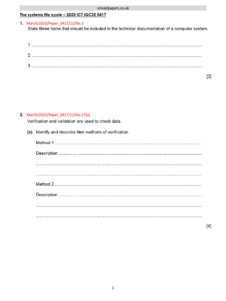 The Systems Life Cycle Igcse Ict 0417 2023 2024 Pdf