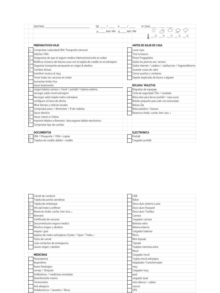 lista de viaje | PDF