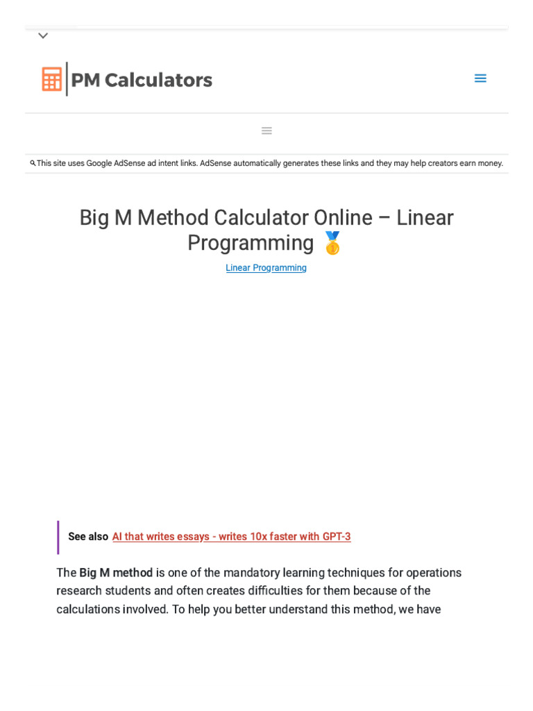 Big M Method Calculator Online - Linear Programming ? | PDF