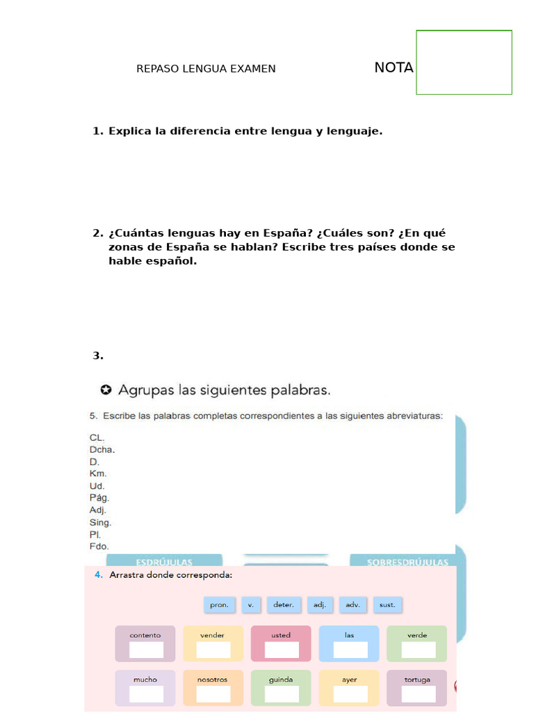 Repaso Lengua Examen Tema 1 Editorial Edelvives | PDF