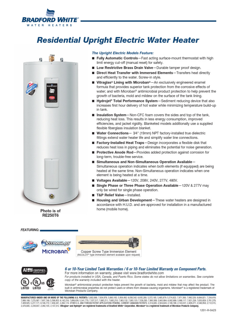 Residential Electric Upright Naeca Compliant Specsheet 1201 | PDF