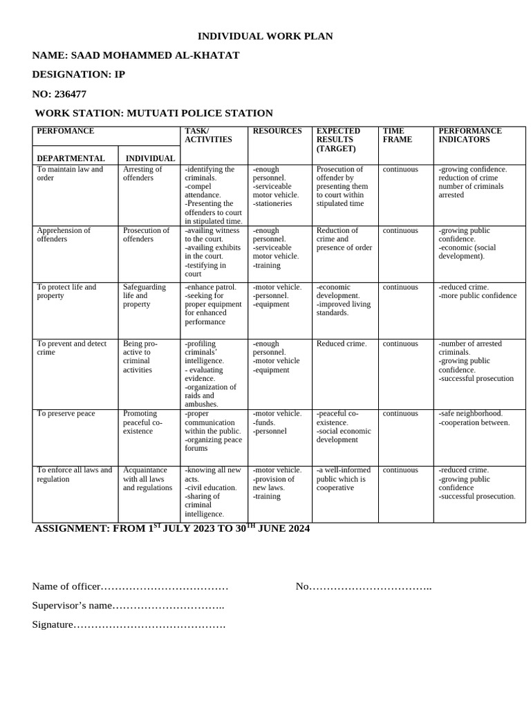 Individual Work Plan | PDF