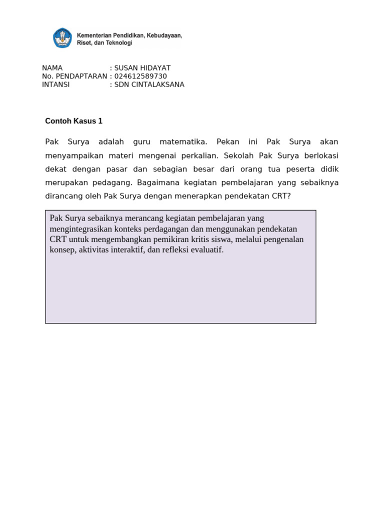 Tugas Modul 1 Topik 4 Studi Kasus Penerapan CRT | PDF