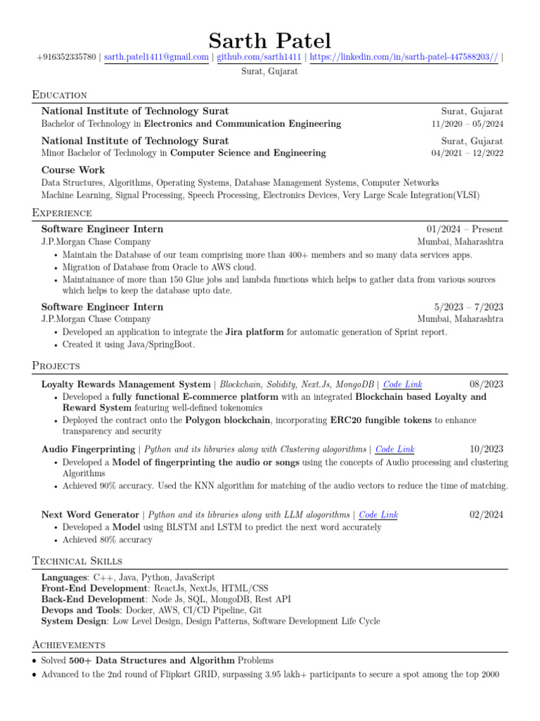 Sarth Resume | PDF