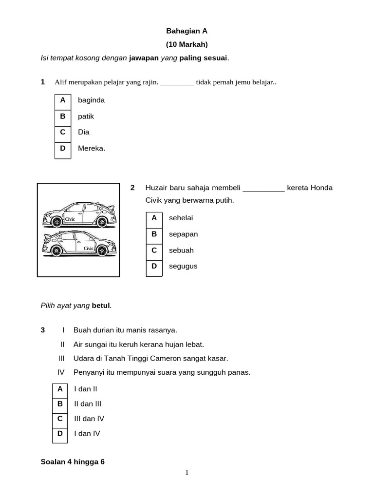 Upsa BM Tahun 4 2024 | PDF