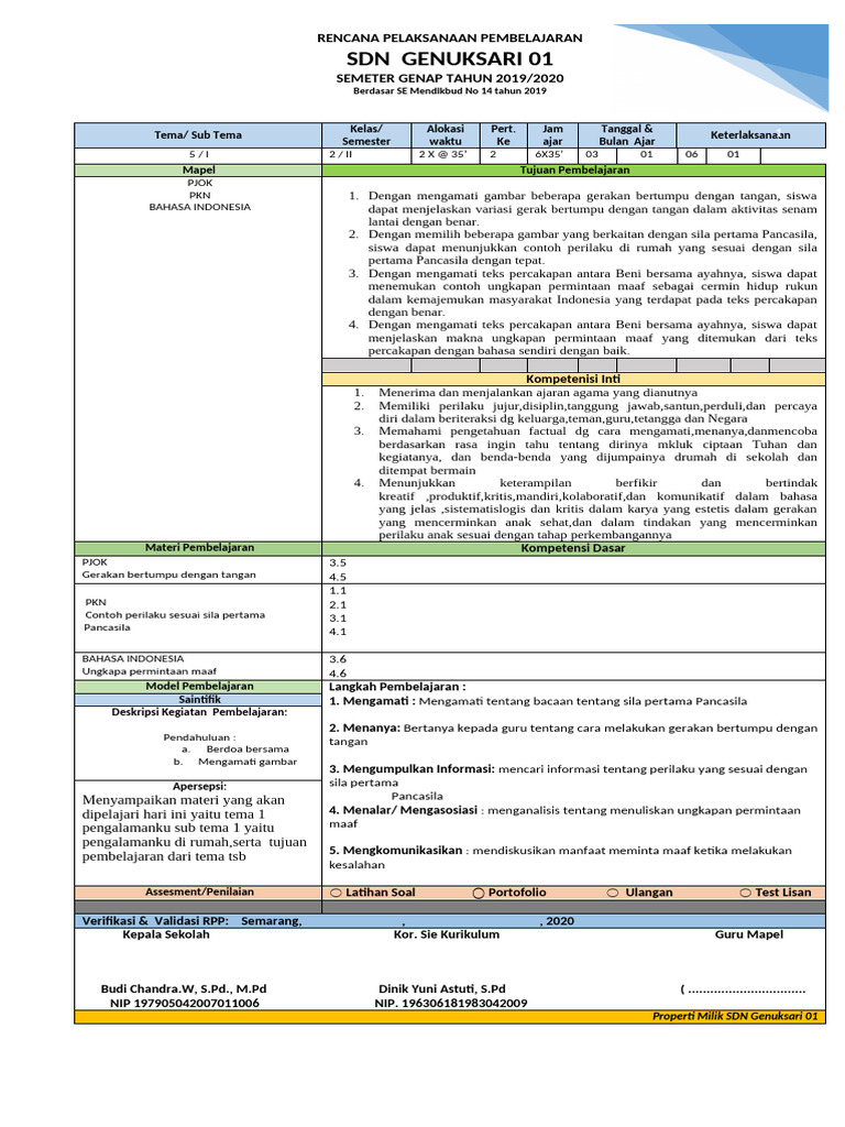 RPP 1 Lembar Baru | PDF