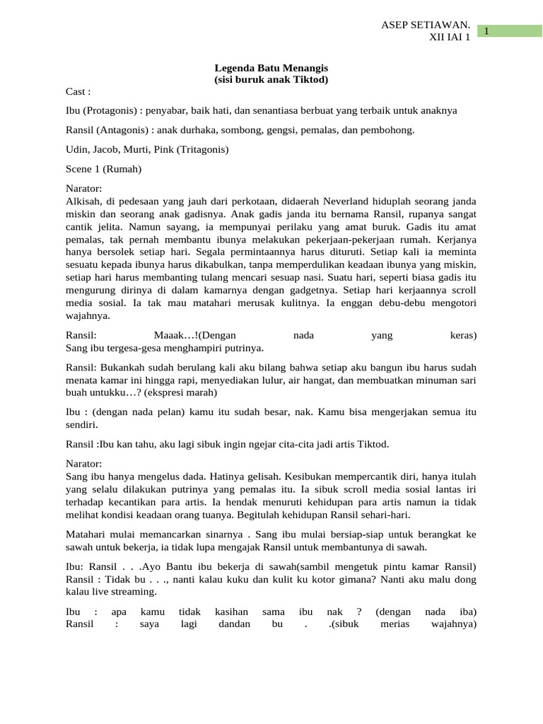 Asep Setiawan (Legenda Batu Menangis) | PDF