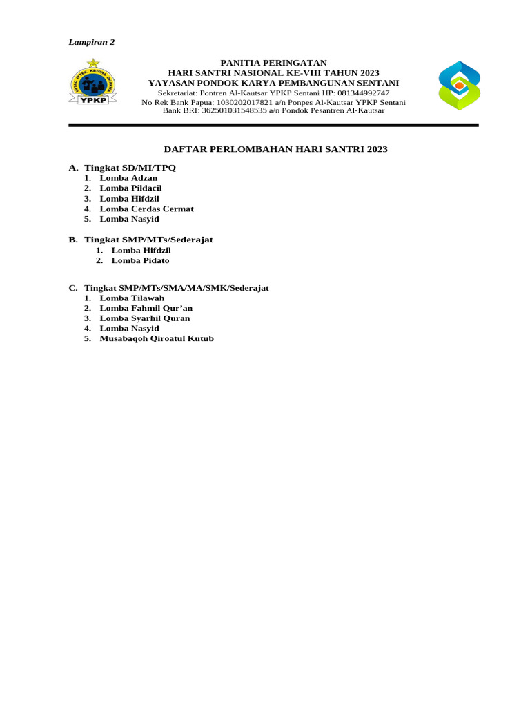 Daftar Lomba HSN 23 | PDF