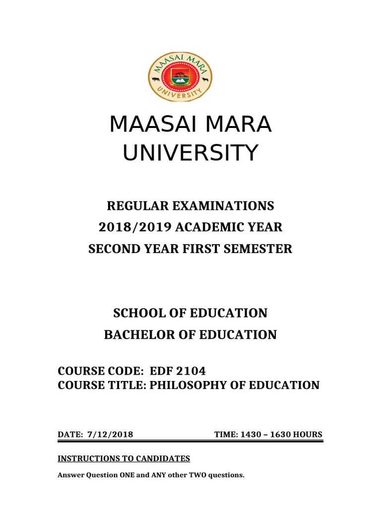 Edf 2104 Bwire Philosophy of Education School | PDF