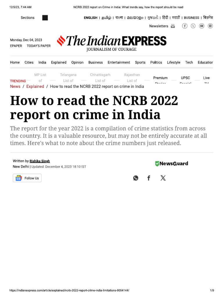 NCRB 2022 Report On Crime in India | PDF