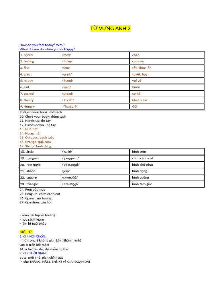 T V NG Anh 2: How Do You Feel Today? Why? What Do You Do When You're Happy? | PDF