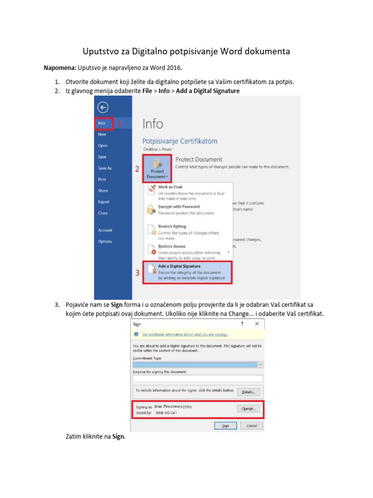 Uputstvo Za Digitalno Potpisivanje Word Dokumenta 1 | PDF