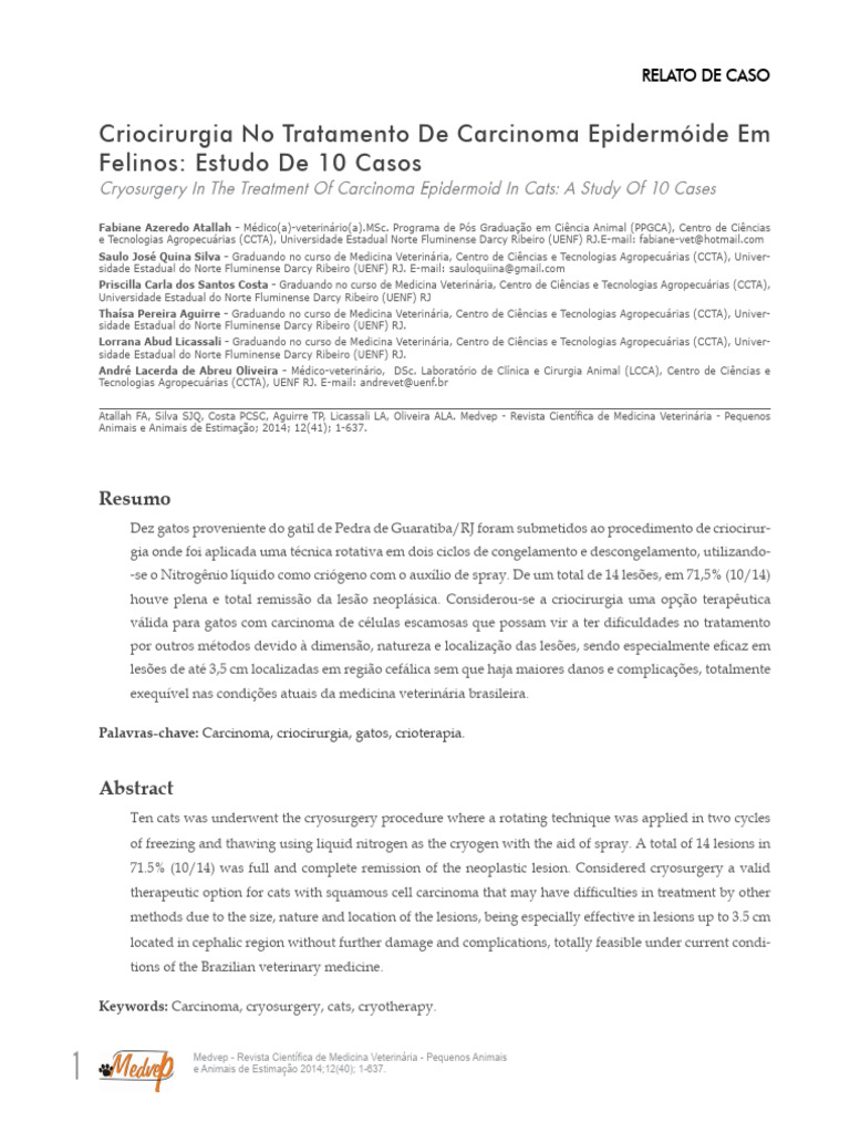 Oncologia Criocirurgia No Tratamento de Carcinoma Epidermóide em ...