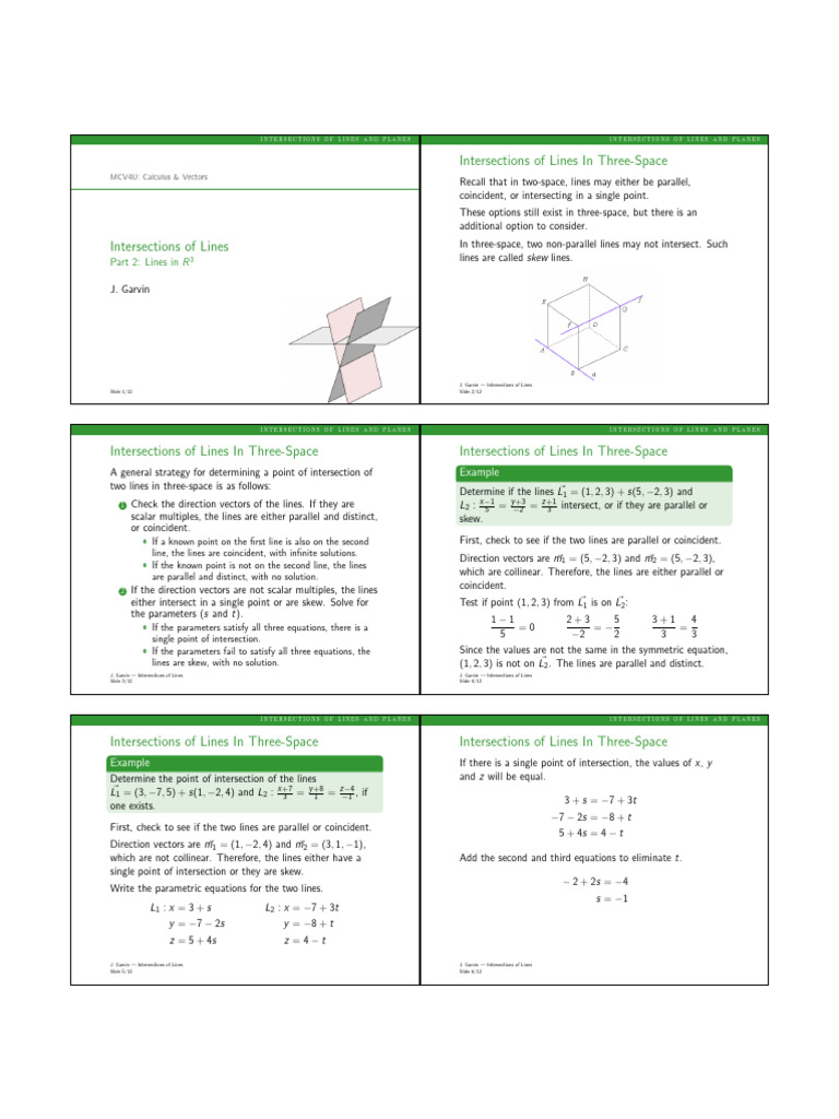 Intersections Lines 3space Handout | PDF