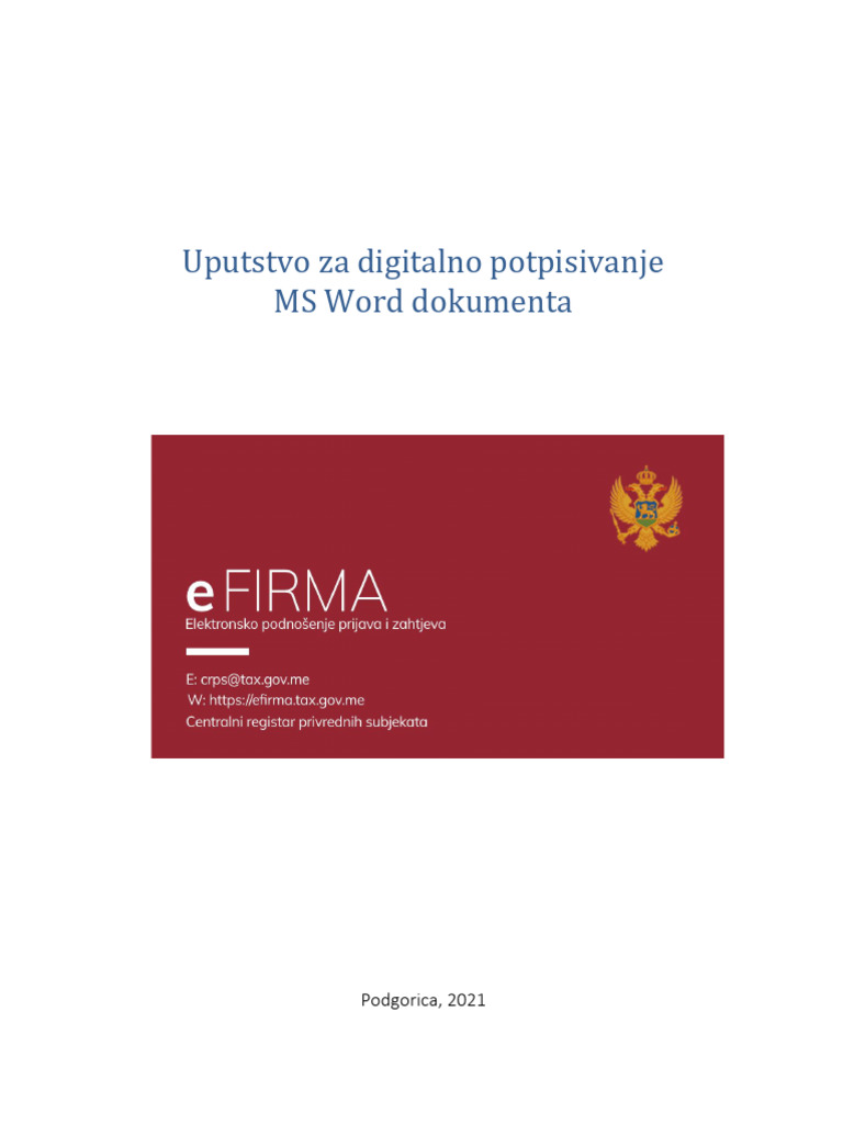 Uputstvo Za Digitalno Potpisivanje MS Word Dokumenta: Podgorica, 2021 | PDF