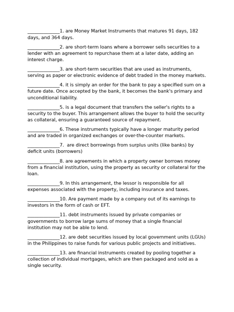 Overview of Financial Instruments | PDF | Debt | Finance & Money Management