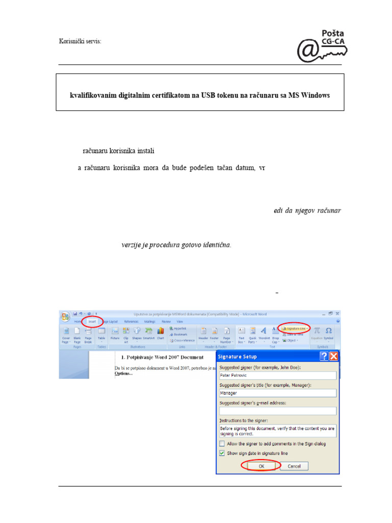 Uputstvo Za Potpisivanje MSWord Dokumenata V2.1 | PDF