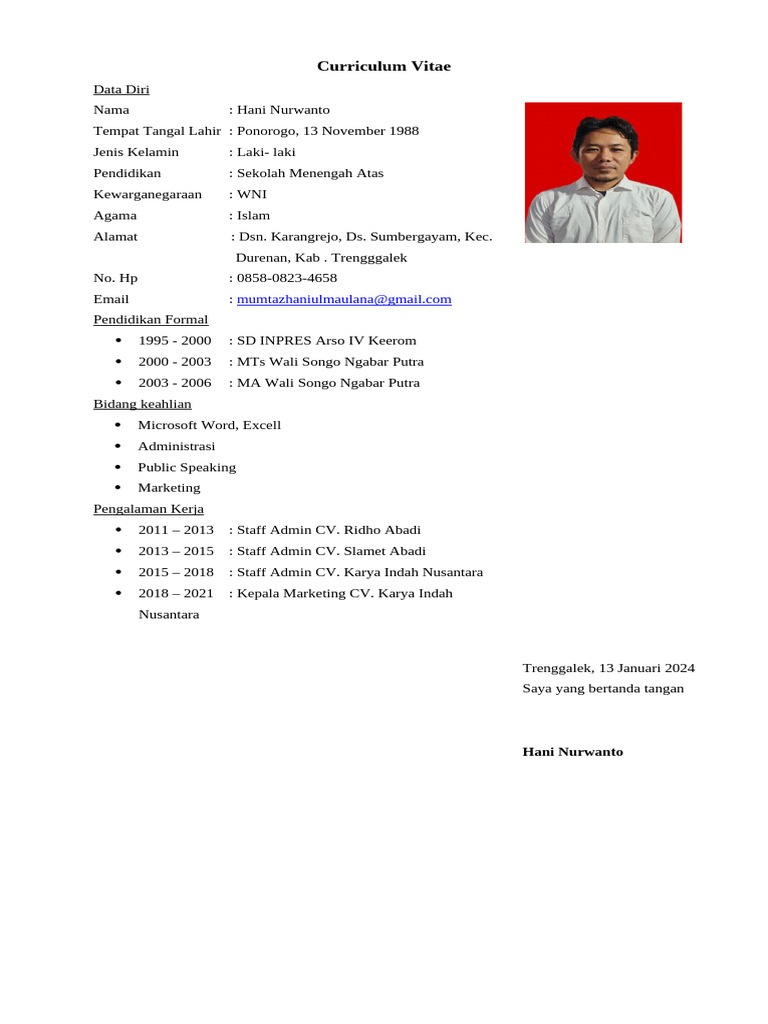 CV Hani Nurwanto | PDF