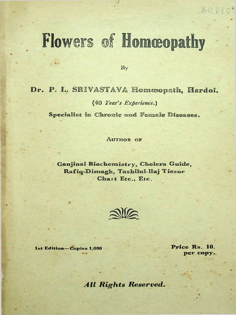 Flowers of Homoeopathy by Dr. P .L - Srivastava Hardoi . | PDF