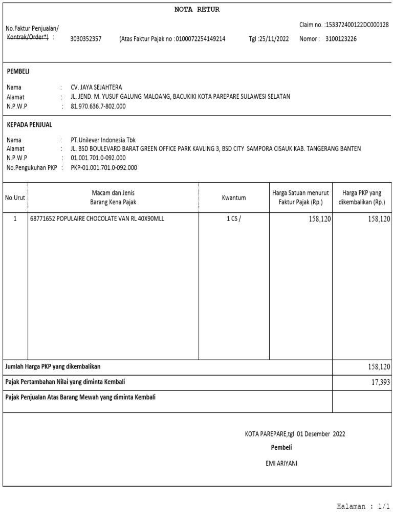 UID Return Note Report | PDF