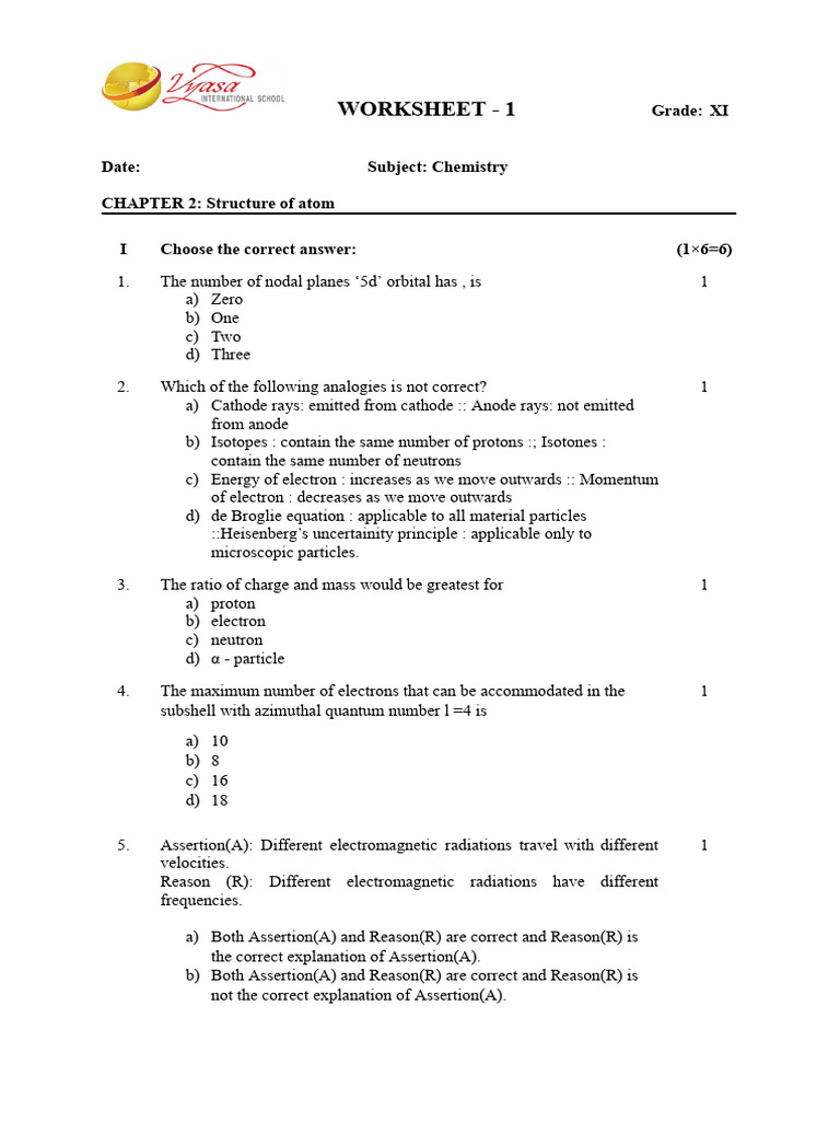 Worksheet - 1: Grade: XI | PDF