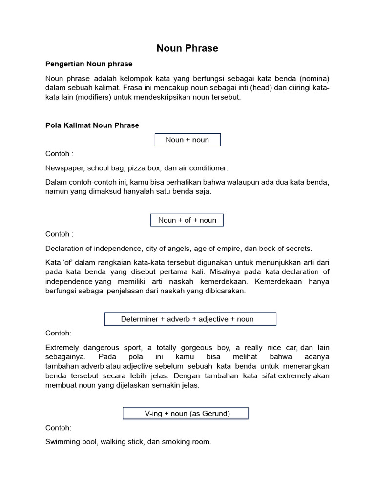 Pola dan Pengertian Noun Phrase | PDF