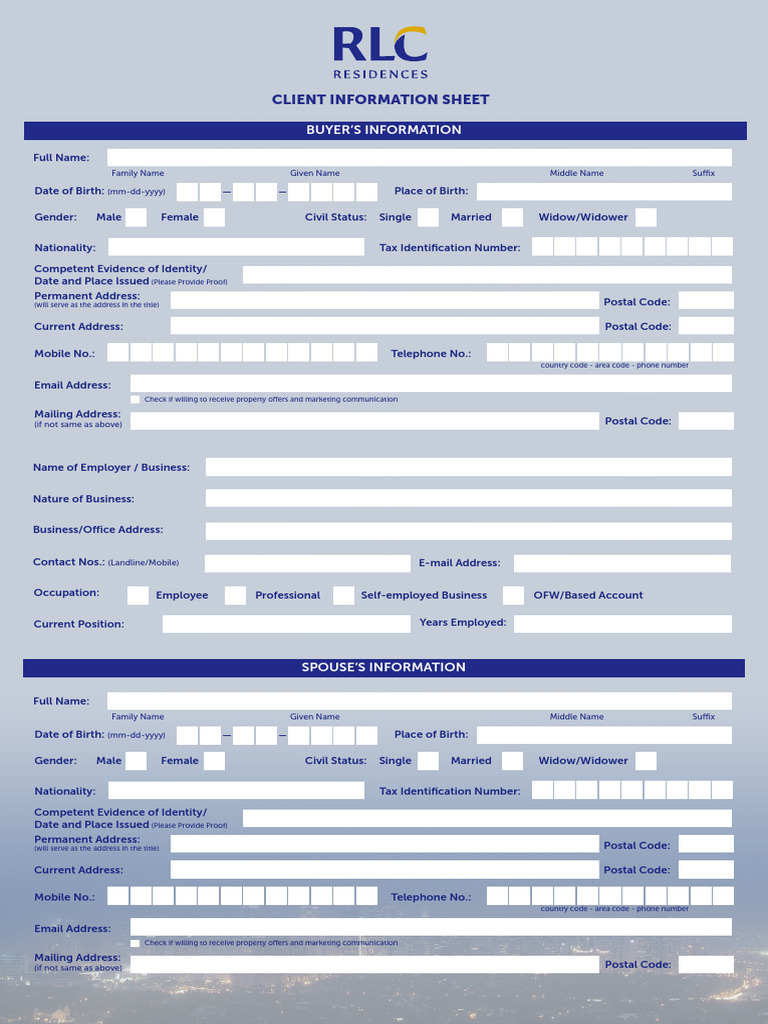(Approved) Client Information Sheet | PDF