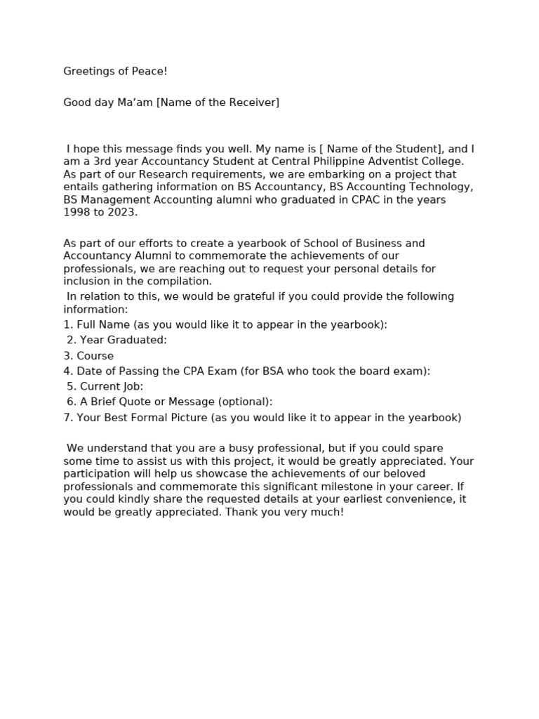 Tracer Study Letter | PDF