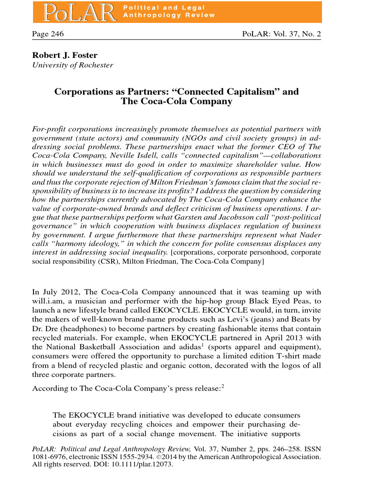 "Corporations As Partners Connected Capitalism and The Coca-Cola ...