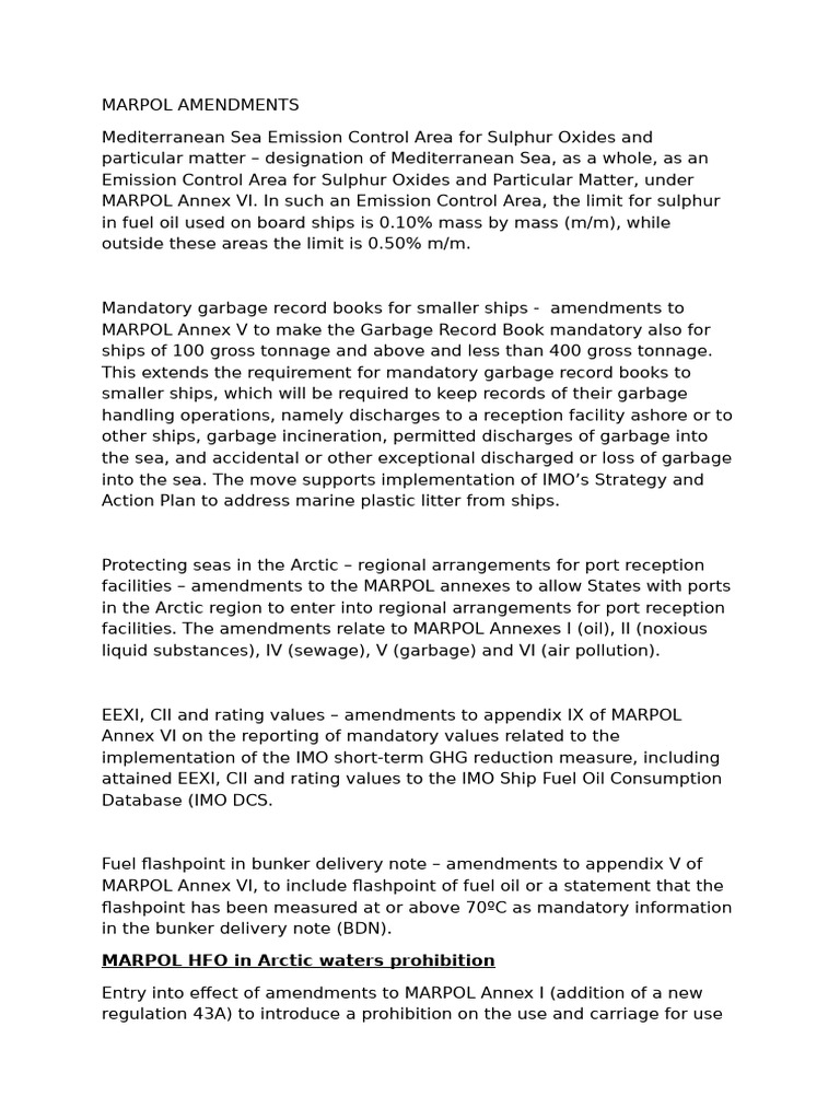 Marpol Amendments. 2024-25 | PDF