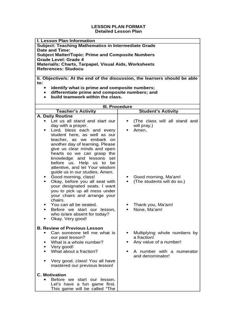 Math (Composite and Prime) Lesson Plan | PDF | Lesson Plan | Language ...
