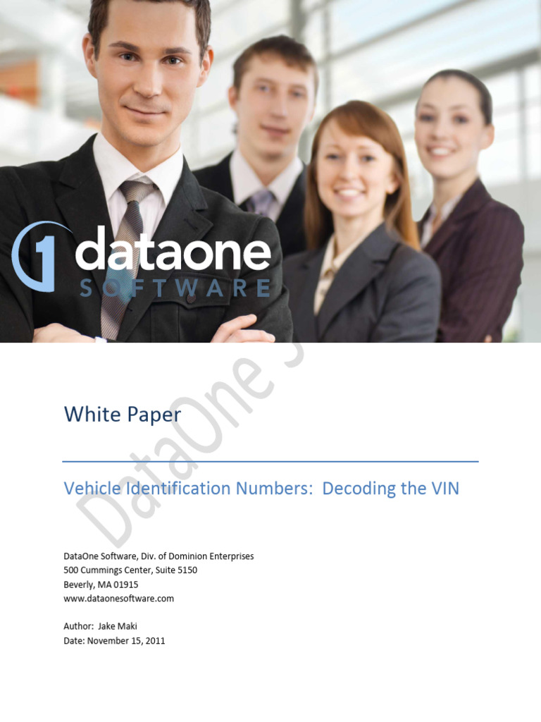 White Paper Vehicle Identification Numbers Decoding The Vin 111811 | PDF