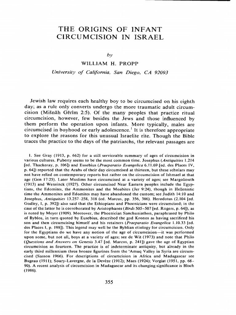 William H. Propp, The Origins of Infant Circumcision in Israel | PDF