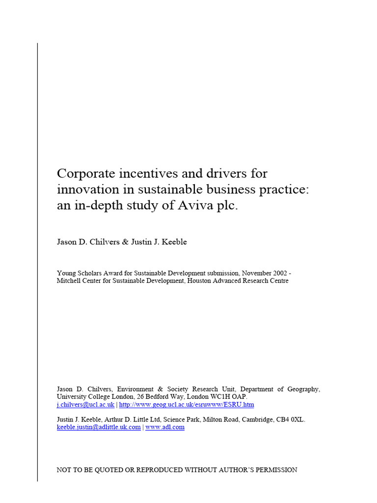 corporate incentives for sustainability - aviva case study | PDF