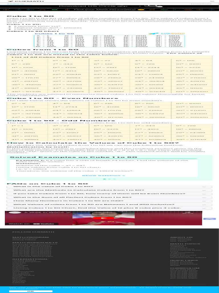 Cube 1 To 50 Values of Cubes From 1 To 50 | PDF