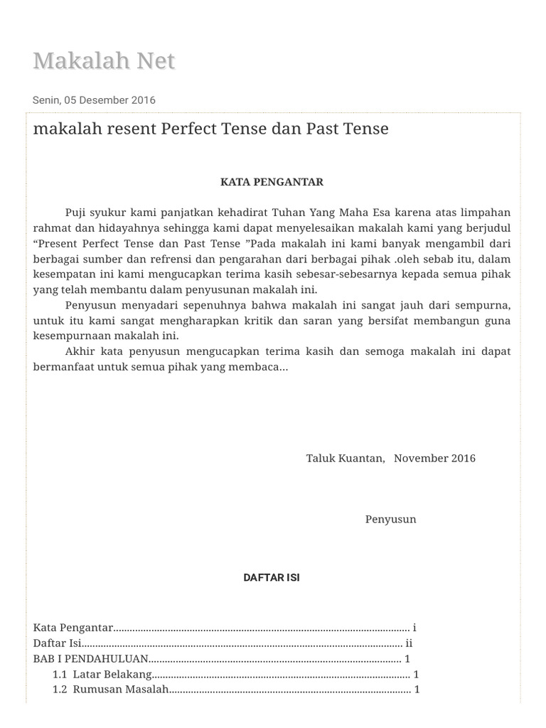 Makalah Net - Makalah Resent Perfect Tense Dan Past Tense | PDF