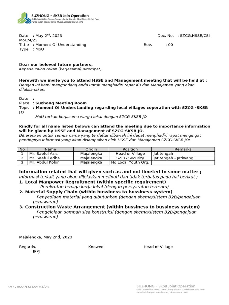 HSSE Meeting Invitation | PDF